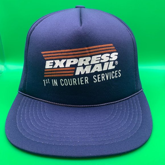 Vintage | Accessories | Navy Blue Express Mail Hat 8s Logo Foam ...